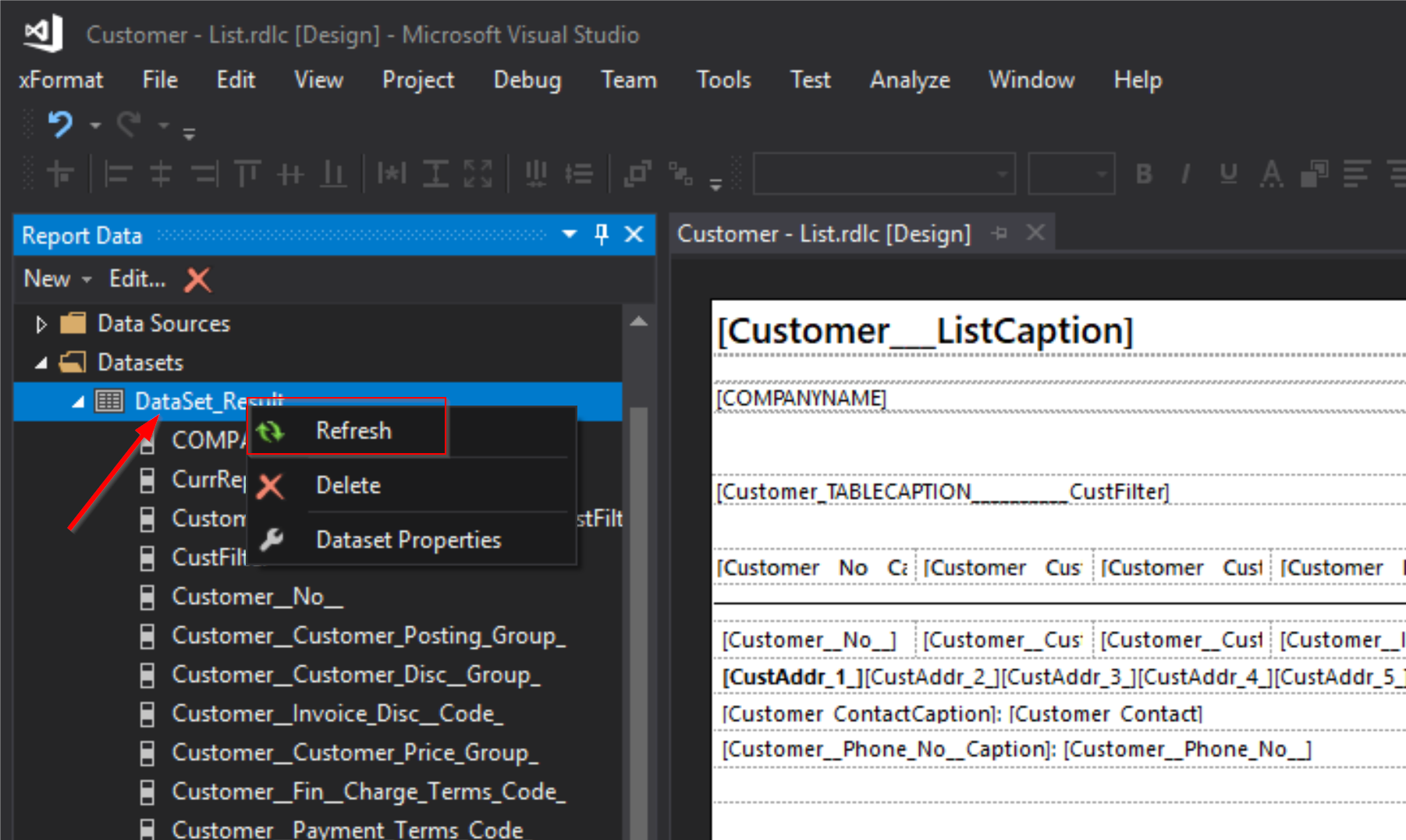 Refreshing RDLC Dataset in Visual Studio - Business Central Deep Dive