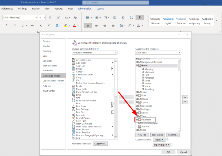 Show Developer Tab in Microsoft Word - Business Central Deep Dive